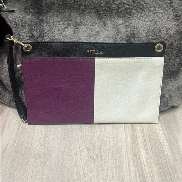 Furla | Bags | Furla Black Purple And White Wristlet | Poshmark